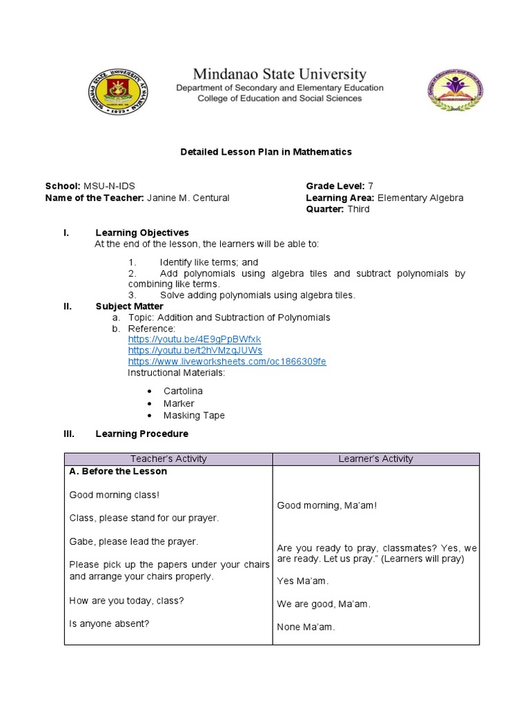 Detailed Lesson Plan 1 | PDF