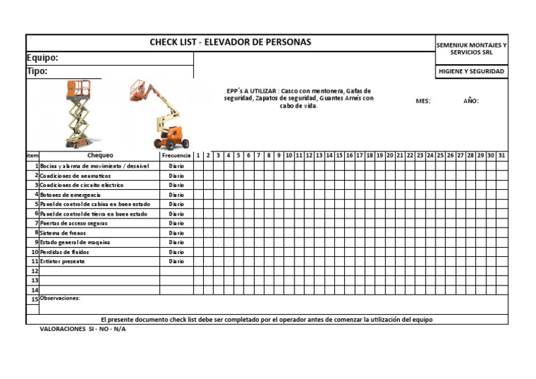 check list elevador de personas | PDF