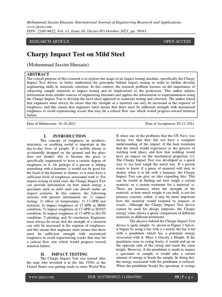 Charpy Impact Test On Mild Steel | PDF