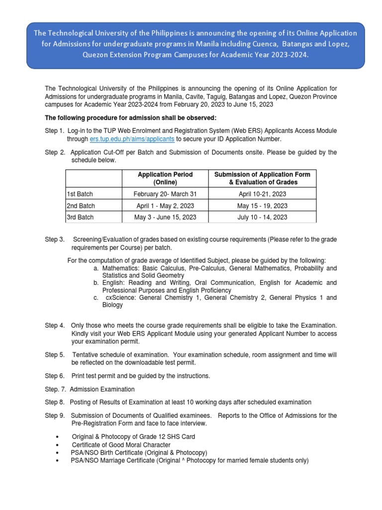 ERS Admission Process SY 2023-2024 | PDF | Bachelor's Degree | Science ...