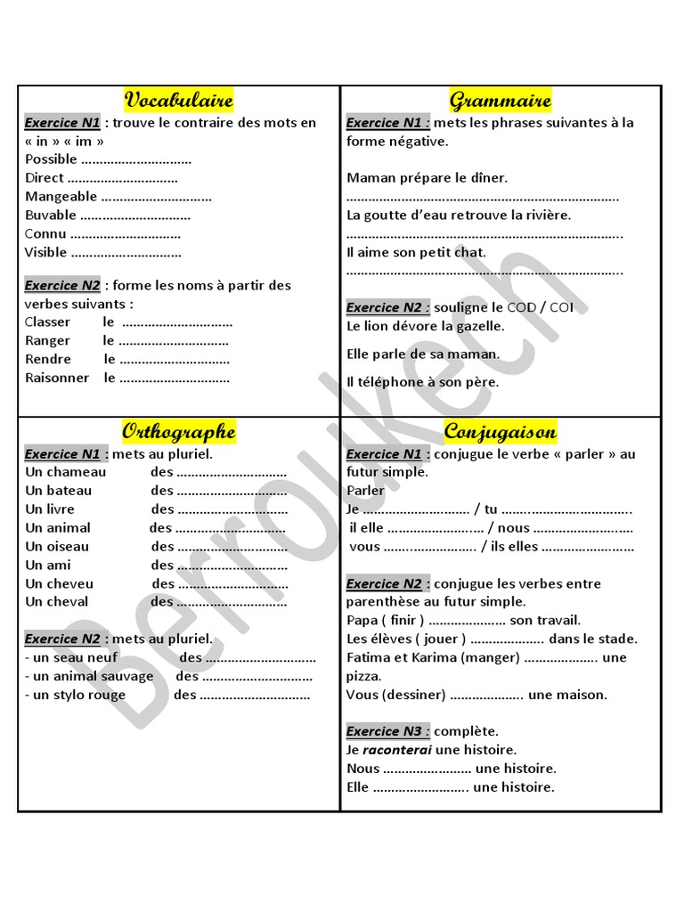 Révisions Français 4AP : Exercices et Grammaire | PDF | Méthodes et ...