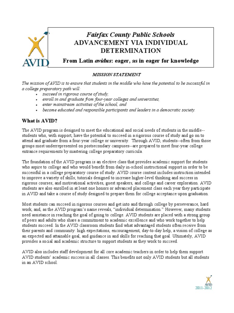 AVID Mission Statement | PDF | Tutor | Teachers