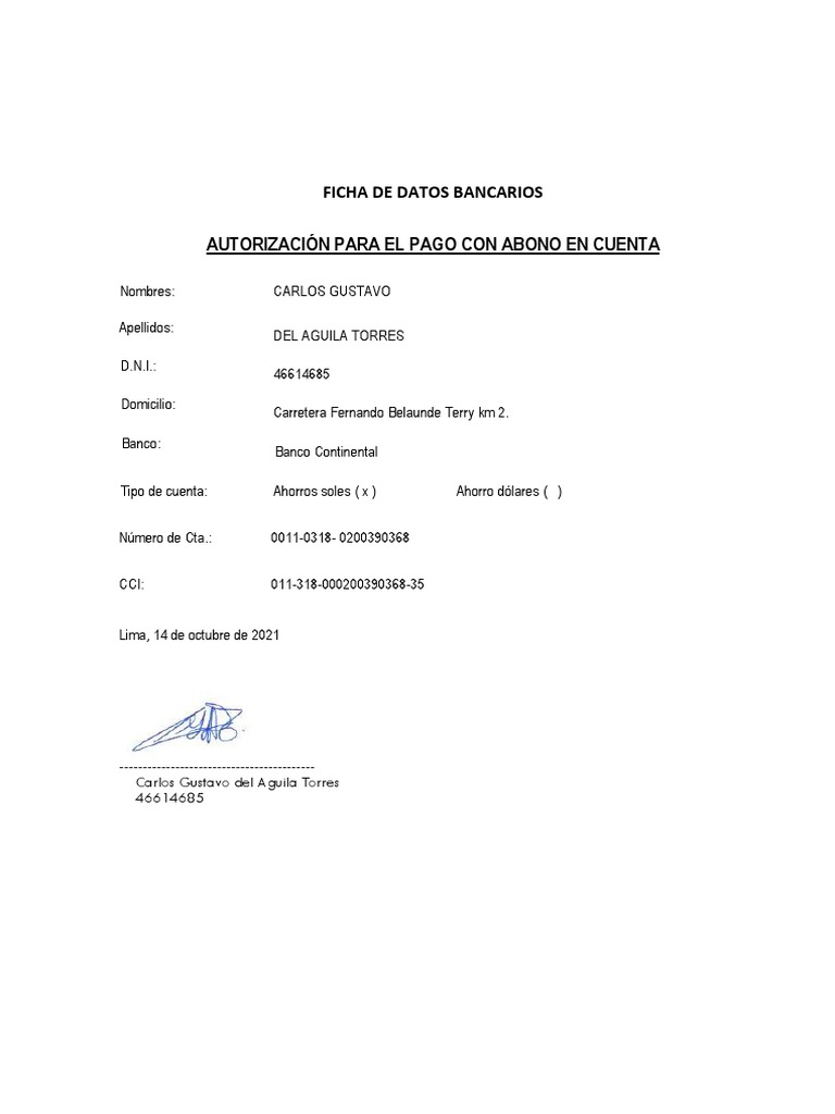 Anexo 09 Ficha de datos bancarios | PDF