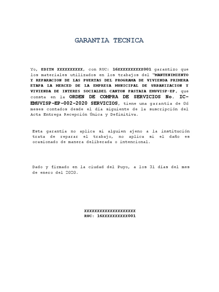 Garantia Tecnica Modelo | PDF
