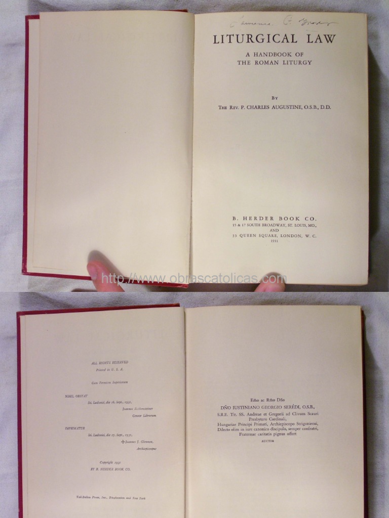 A Handbook of The Roman Liturgy - Liturgical Law - Augustine OSB - 1931 ...