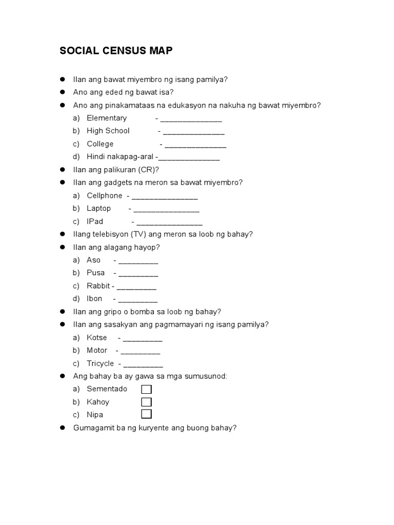 SOCIAL CENSUS MAP Questions | PDF