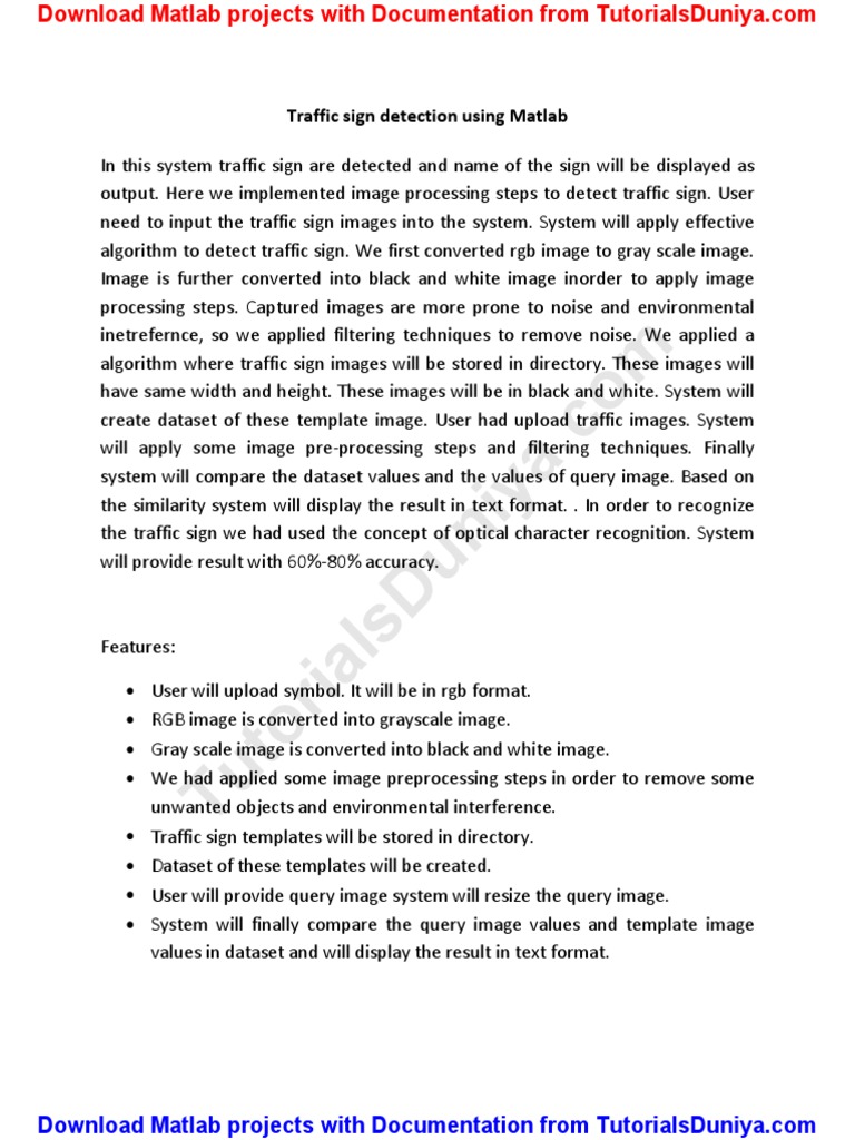 Traffic Signs Detection Using Matlab Project | PDF