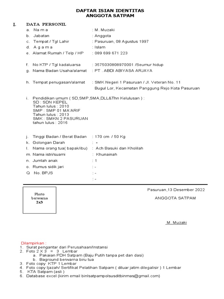 Formulir Kta Gada Pratama M Muzaki Pdf