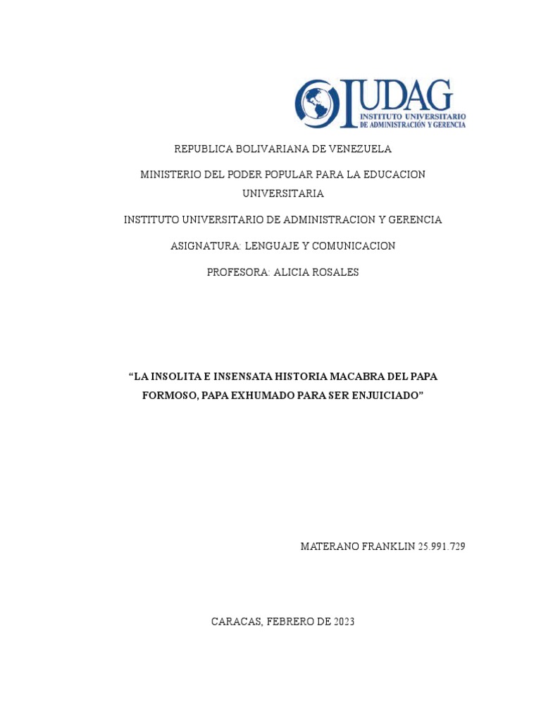 La macabra historia del Papa Formoso | PDF