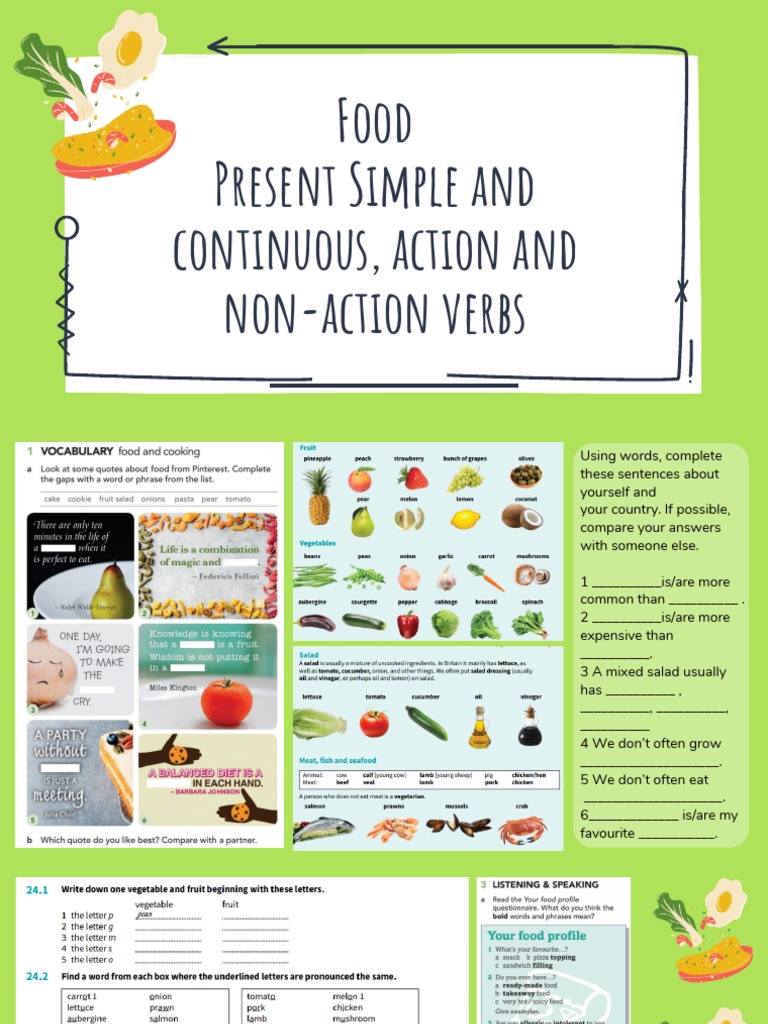Food Present Simple and Continuous, Action and Non-Action Verbs | PDF