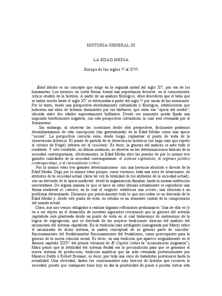 Historia Medieval (Fahce-Unlp) | PDF | Capitalismo | Edades medias