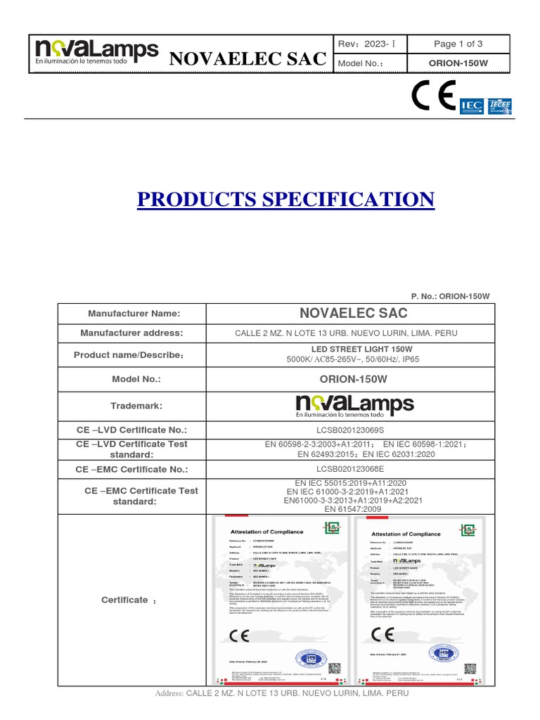 10-Orion-150w Products Specification | PDF