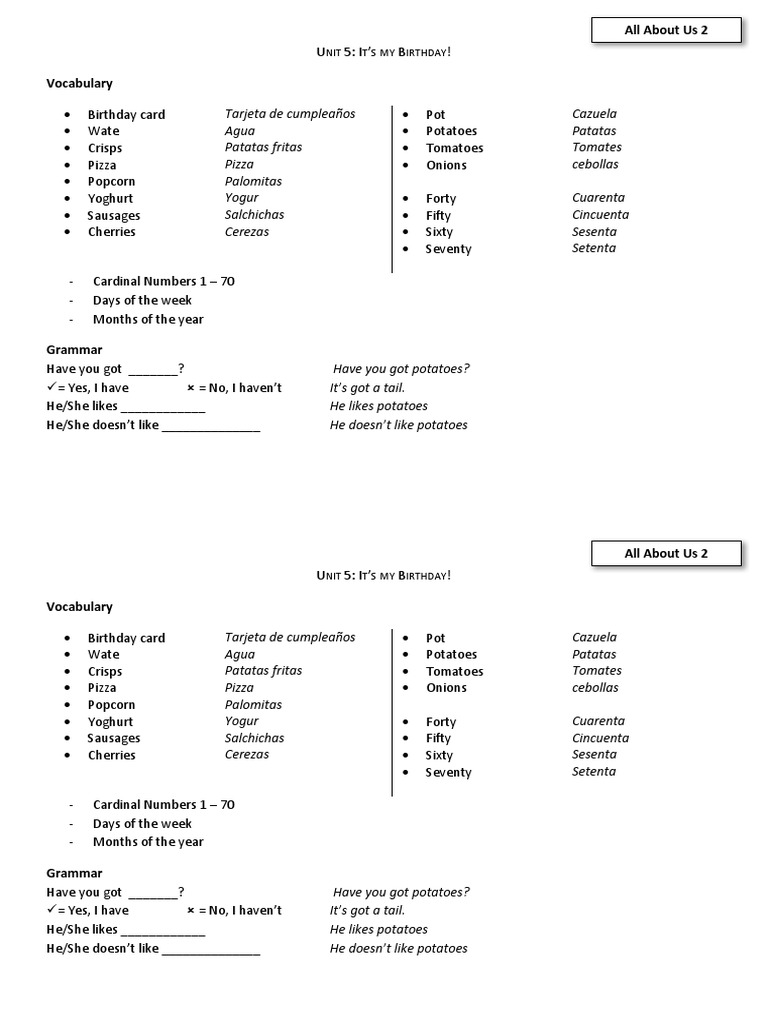 2º - Unit 5 - Vocabulary | PDF