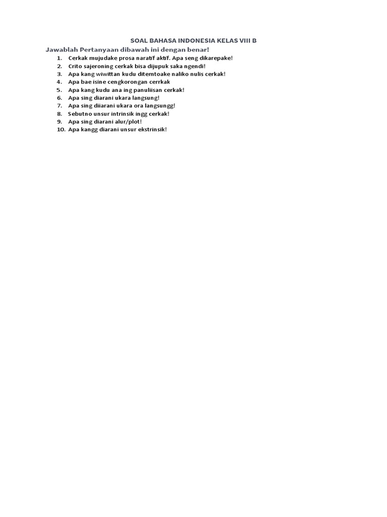 Soal Pts Ganjil Bahasa Jawa Kelas Viii B | PDF