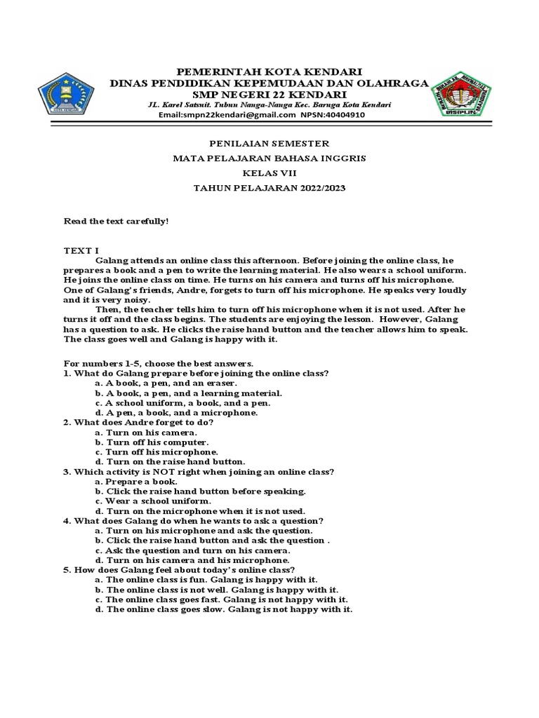 Soal Pas Bing 2023 | PDF