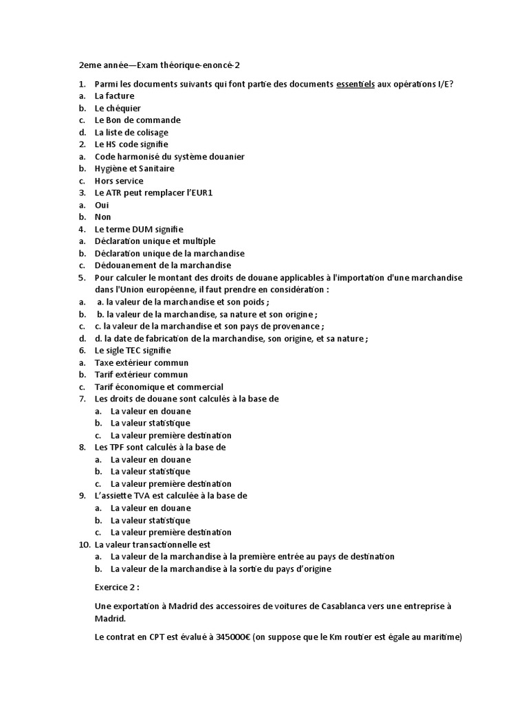 2eme Année-Exam Théorique-Enoncé-2 | PDF