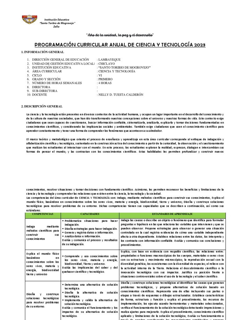 Programacion Curricular de Ciencia y Tecnologia Primer Grado 2 | PDF | Plantas | Organismos