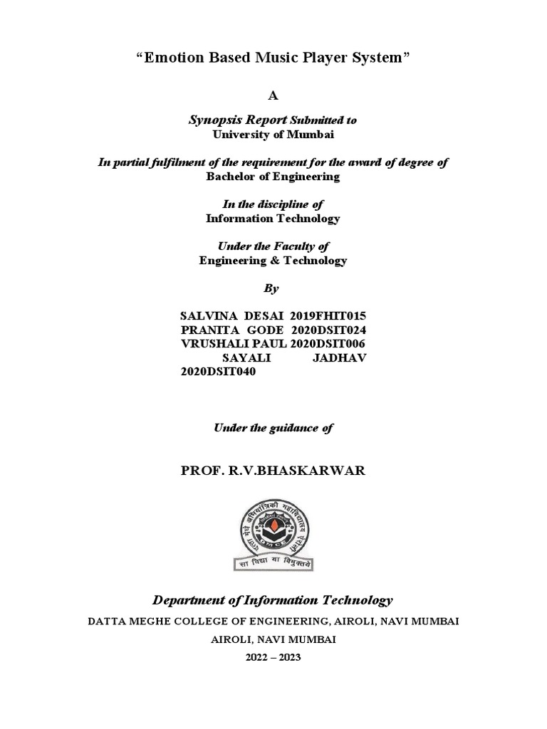 Emotion-Based Music Player System | PDF | Computer Vision | Emotions