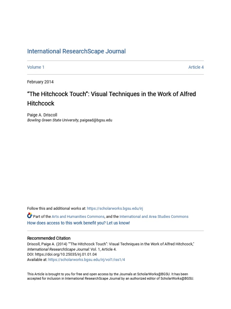 The Hitchcock Touch - Visual Techniques in The Work of Alfred Hi | PDF ...