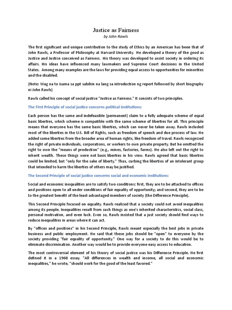 Justice As Fairness | Download Free PDF | John Rawls | Justice