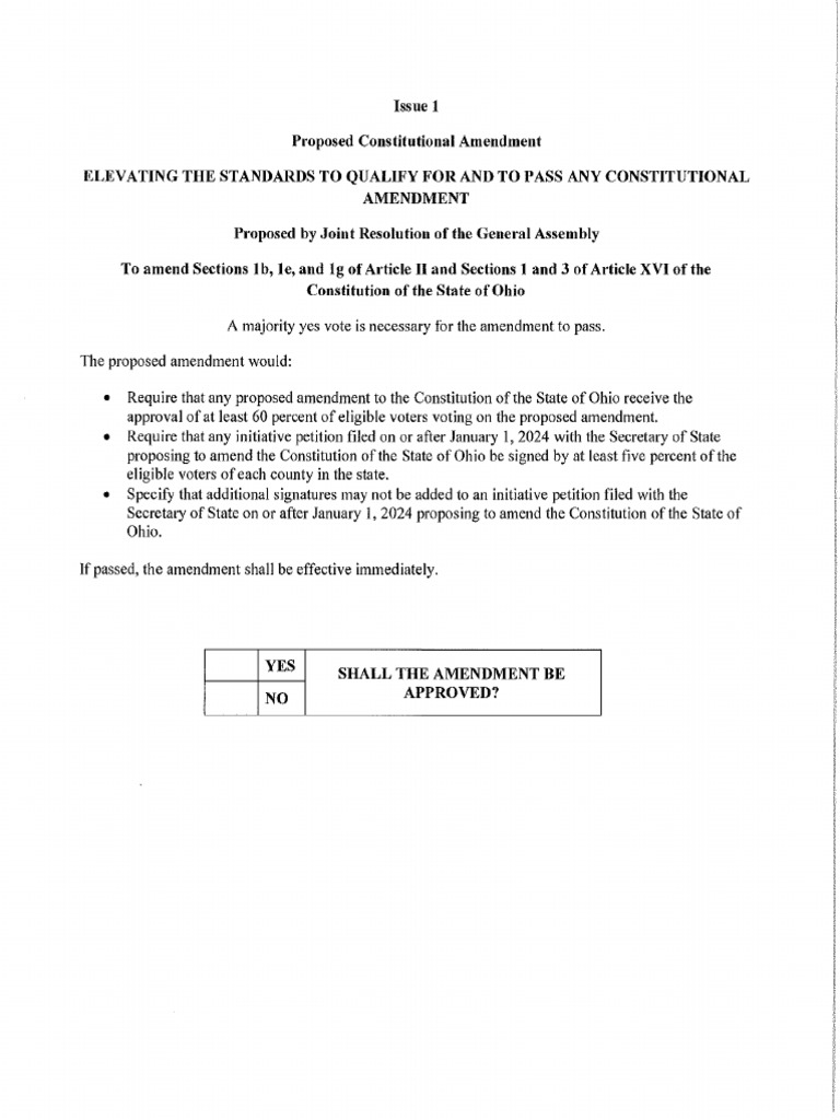 Ballot Language Approved For Ohio Issue 1 To Make It Harder To Amend ...