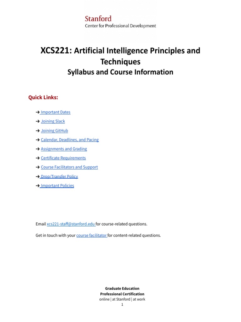 Stanford XCS221 Syllabus | PDF | Learning | Cognition