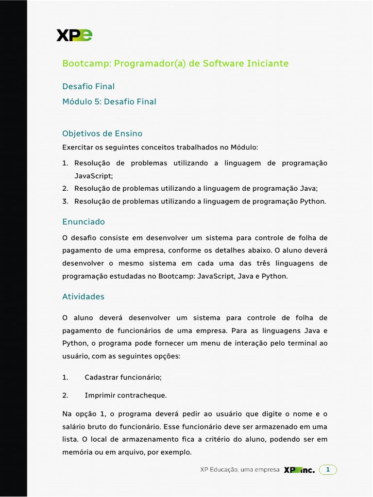 Enunciado Do Desafio Final - Programador (A) de Software Iniciante | PDF