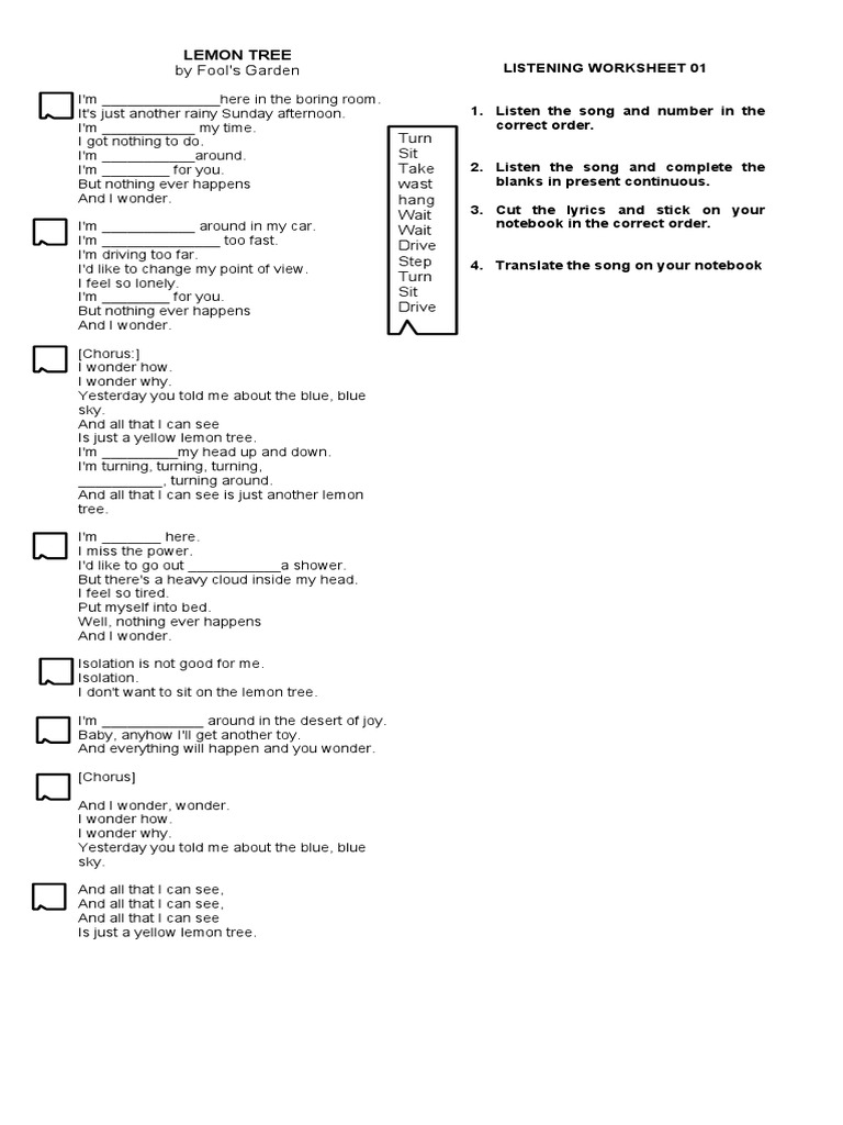 Lemon Tree Worksheet Listening | PDF | Language Arts & Discipline ...