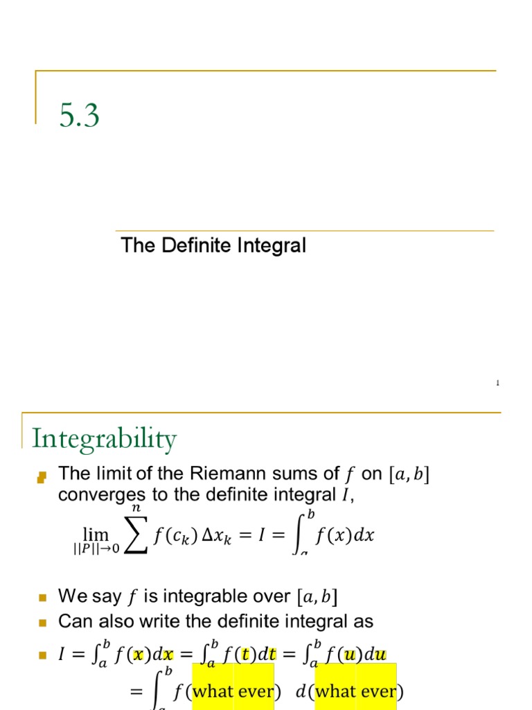 Defining and Calculating Definite Integrals: Properties, Integrability ...