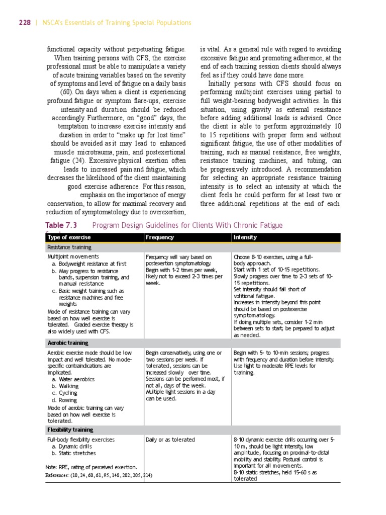 NSCA's Essentials of Training Special Populations: Table 7.3 | PDF