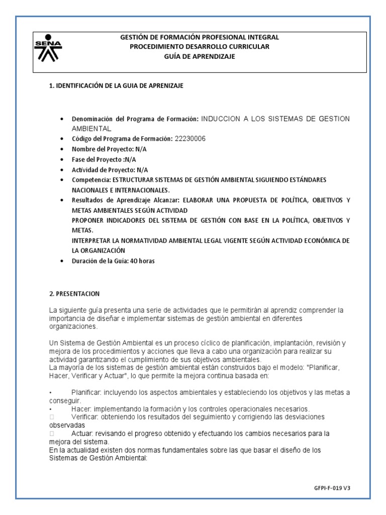 Guia de Aprendizaje Induccion Al Sga | PDF | Entorno natural | Contaminación