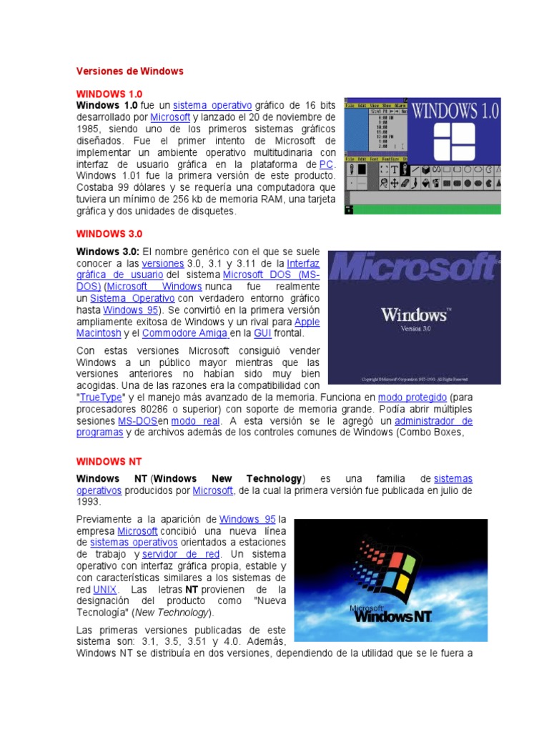 Versiones de Windows, Tipos de Sistemas Operativos | PDF | Microsoft ...