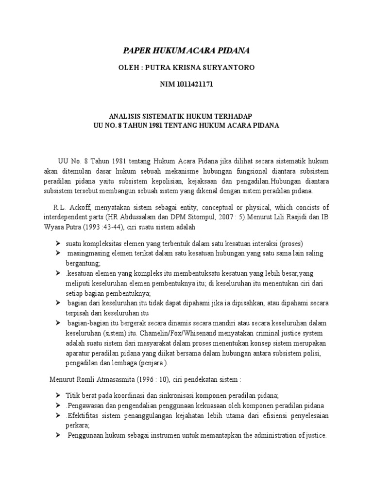 PAPER HUKUM ACARA PIDANA | PDF