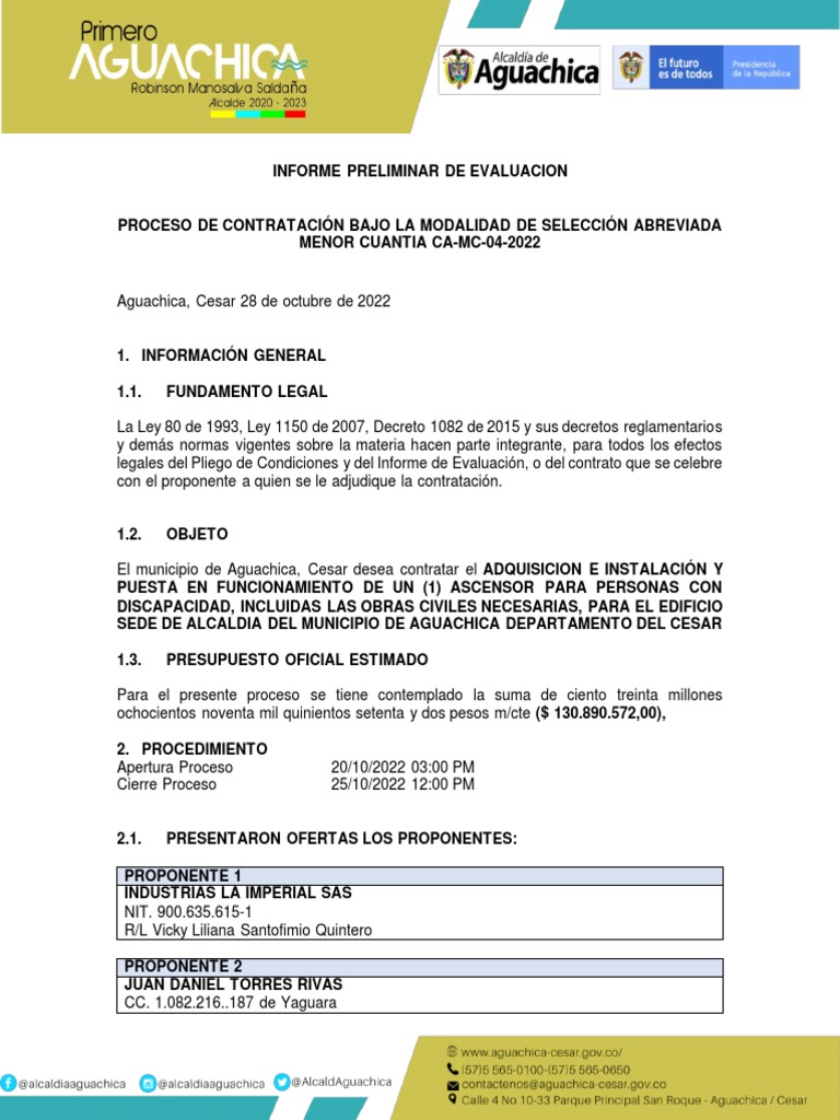 Informe de Evaluacion Preliminar Ascensor | PDF | Salario mínimo | Justicia