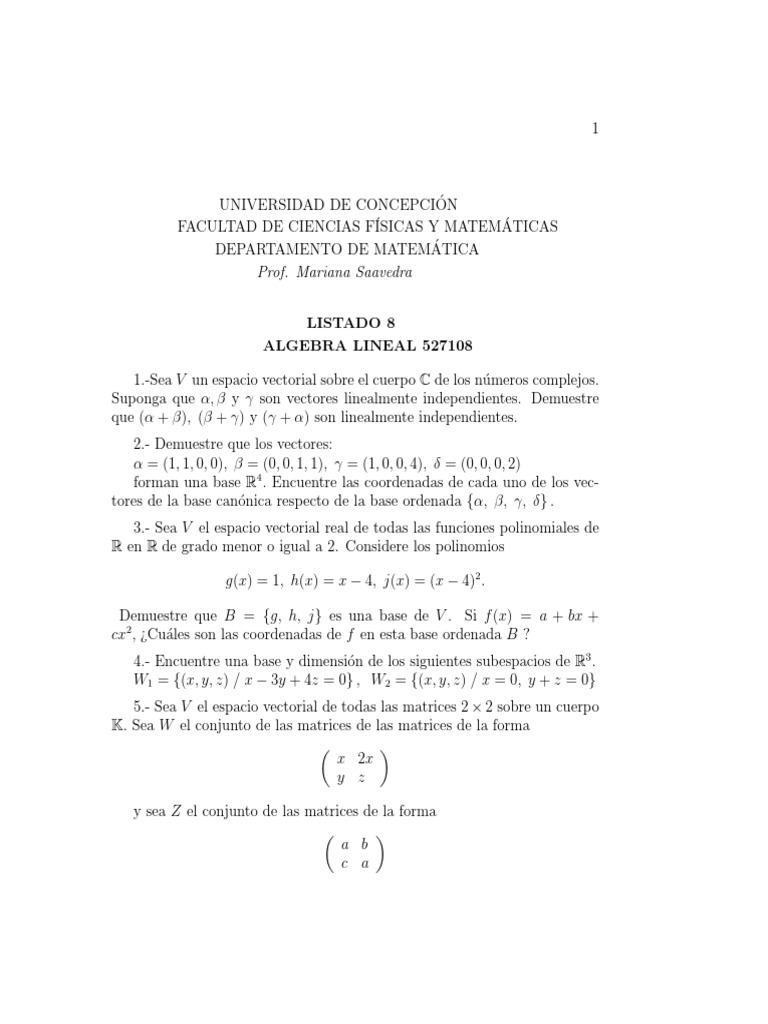 Listado6 Bases | PDF | Base (álgebra lineal) | Espacio vectorial