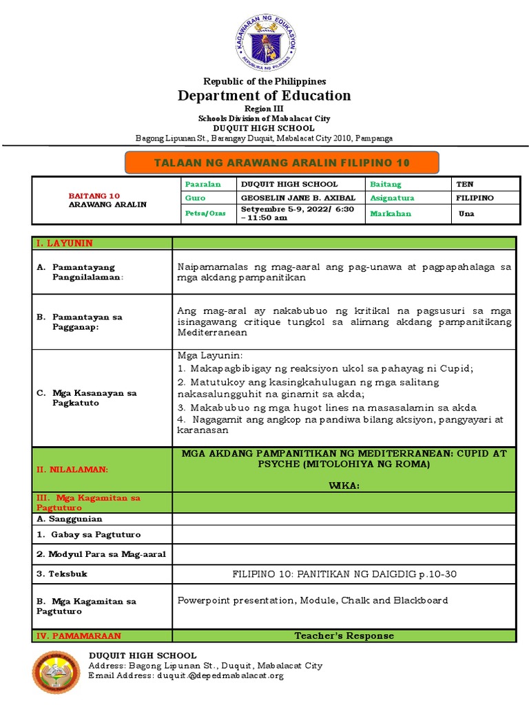 DLP Filipino 10 Q1 W3 | PDF