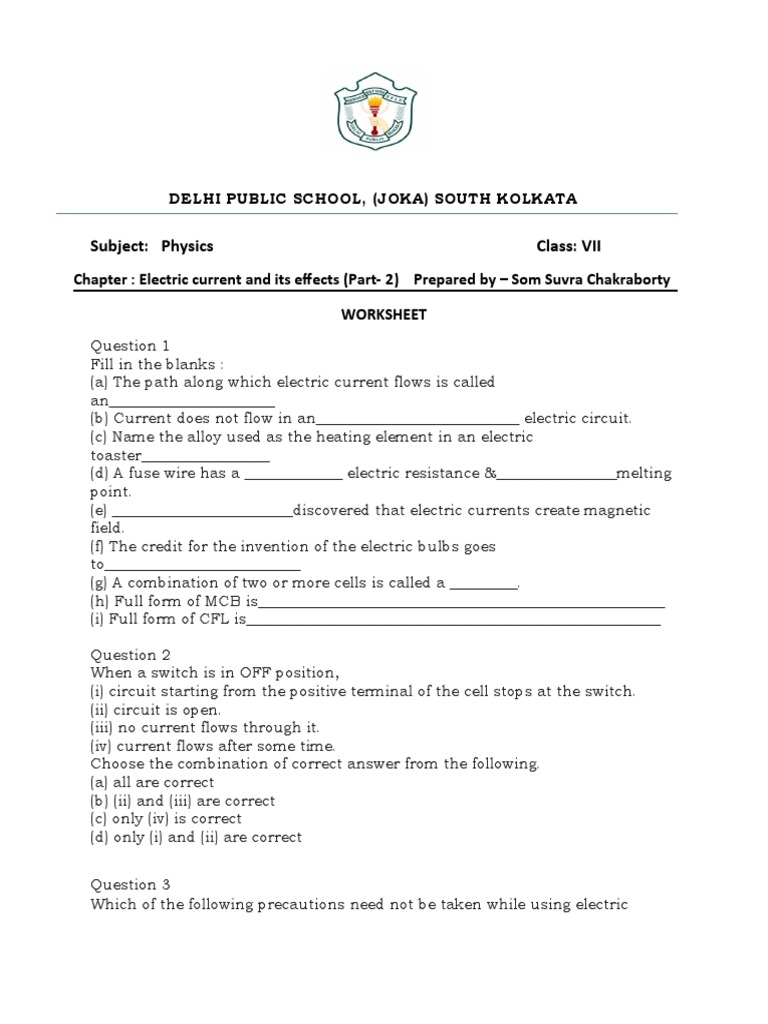 Worksheet - Vii - Electric Current and Its Effects (Part 2) | PDF
