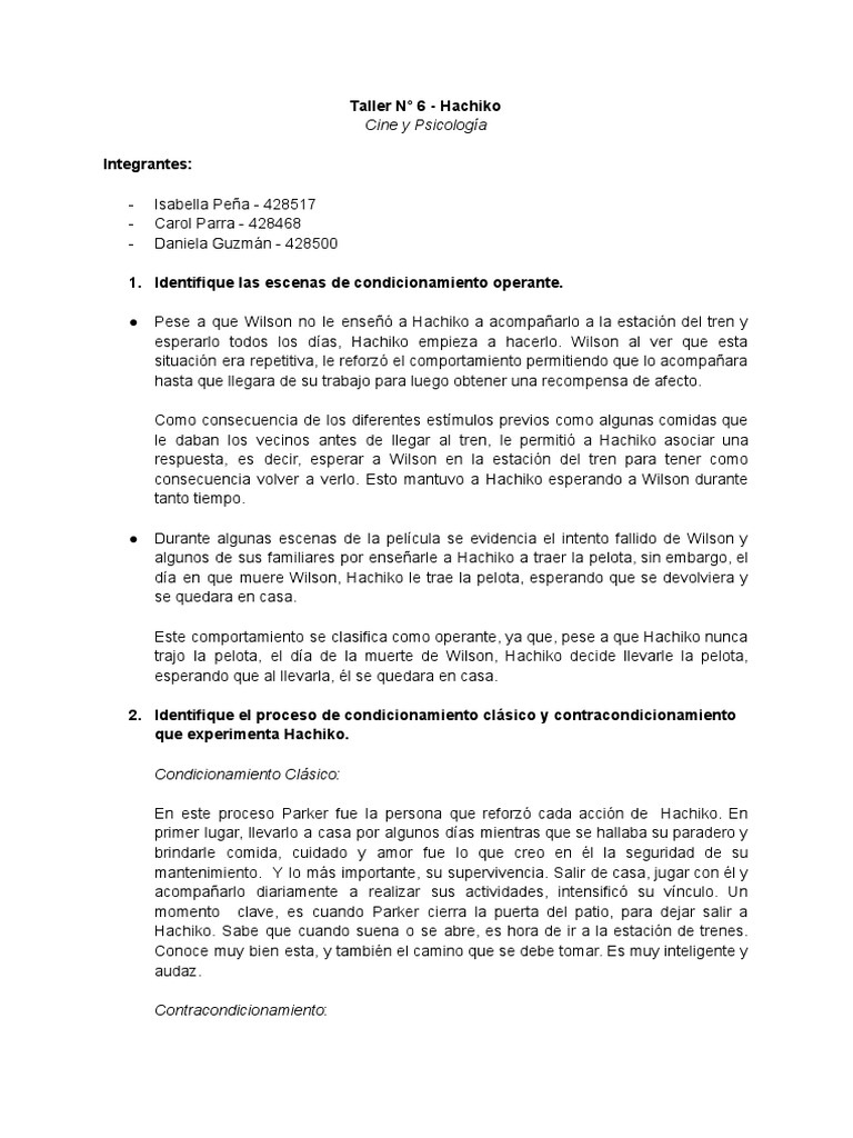 Taller N°6 - Hachiko | PDF | Comportamiento | Conceptos psicologicos