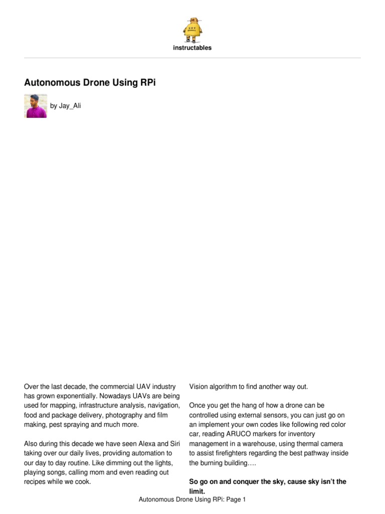 Autonomous Drone Using RPi | PDF | Wi Fi | Unmanned Aerial Vehicle