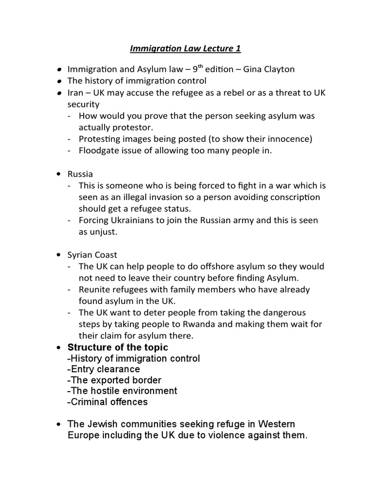 Immigration Law Lecture 1 | PDF