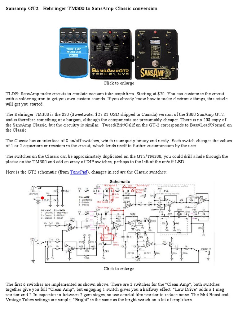 Sansamp GT2 - Behringer TM300 to SansAmp Classic conversion | PDF | Electronic Circuits | Amplifier