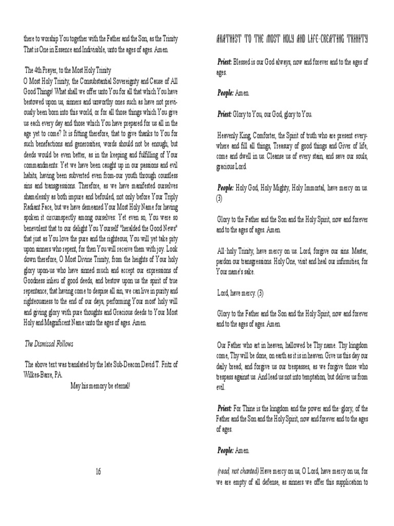 Akathist To The Most Holy and Life-Creating Trinity | PDF