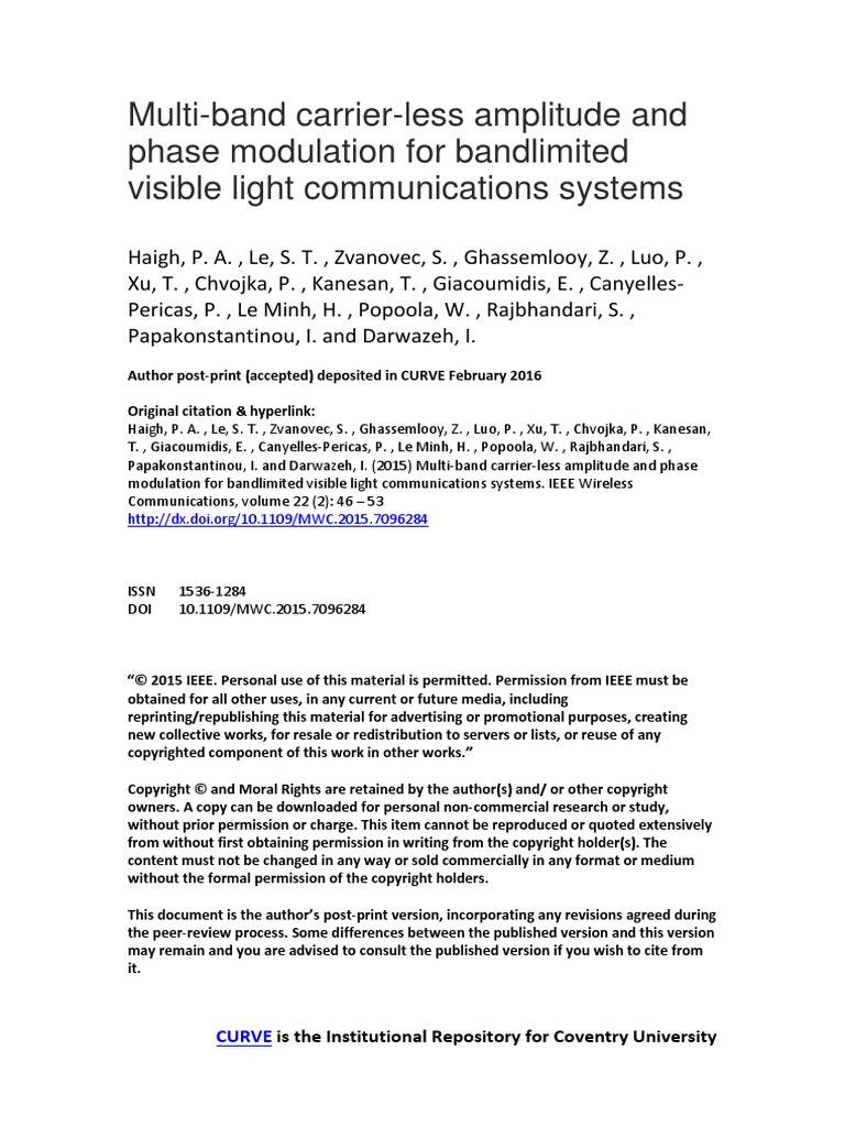 Multi Band Carrier Less Amplitude And Phase Modulation For Bandlimited Visible Light
