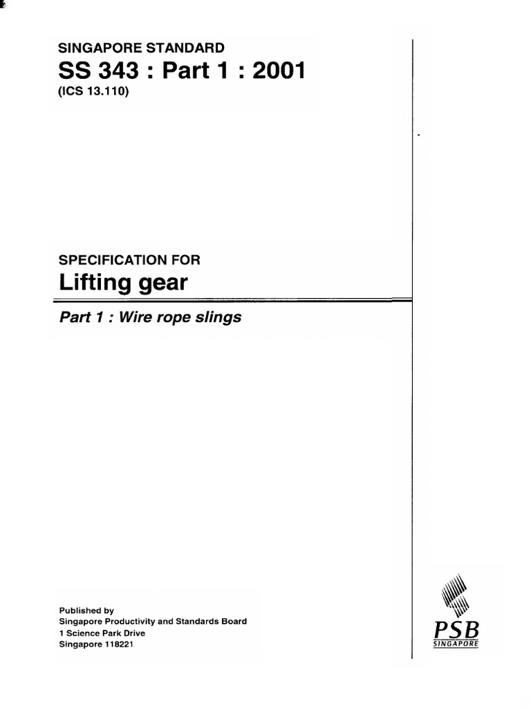 SS 343 (Part 1-2001) - Lifting Gear (Wire Rope Slings) | PDF