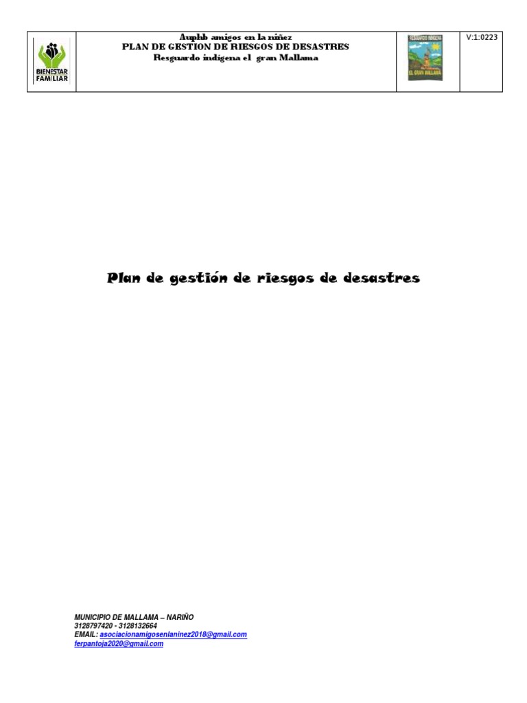 Plan de Gestión de Riesgos de Desastres | PDF | Riesgo | La seguridad