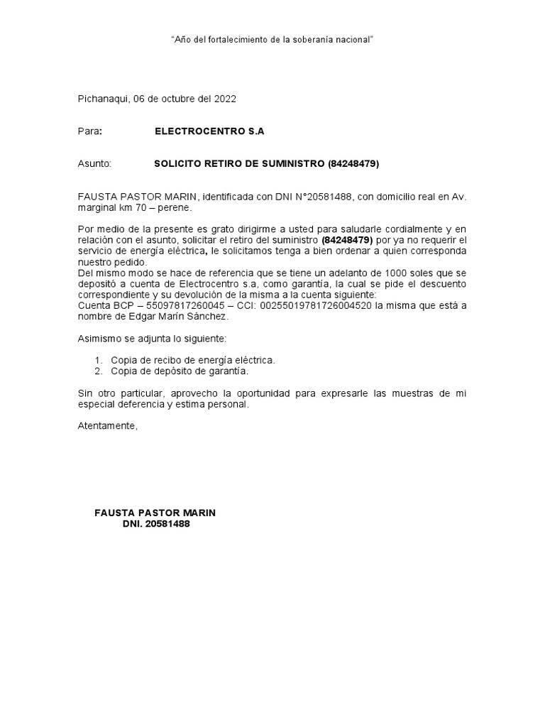 Solicitud Retiro de Suministro | PDF