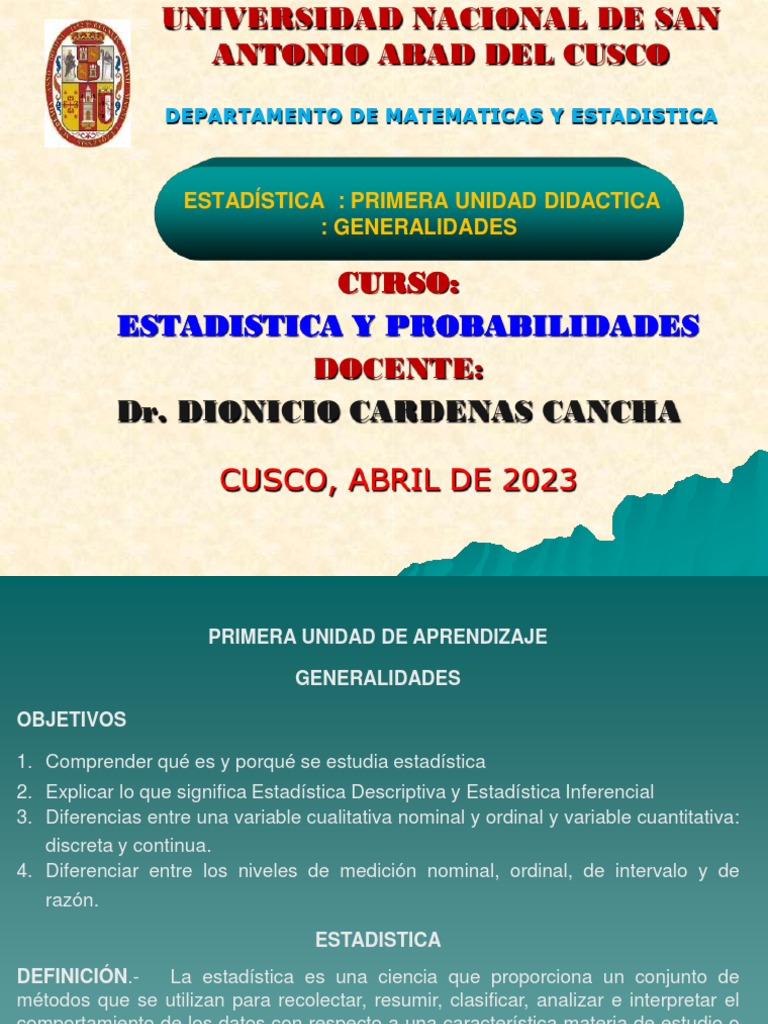 1a. - Diapositivas de Estadistica Educativa Generalidades | PDF