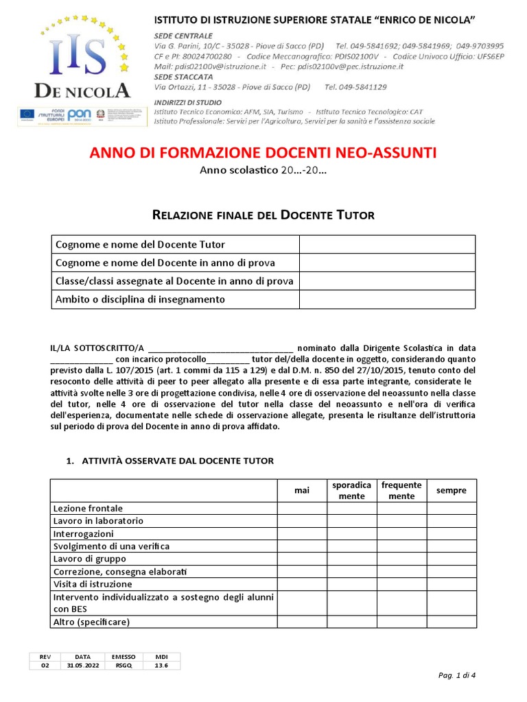 13.6 - Modello Relazione Del Docente Tutor | PDF