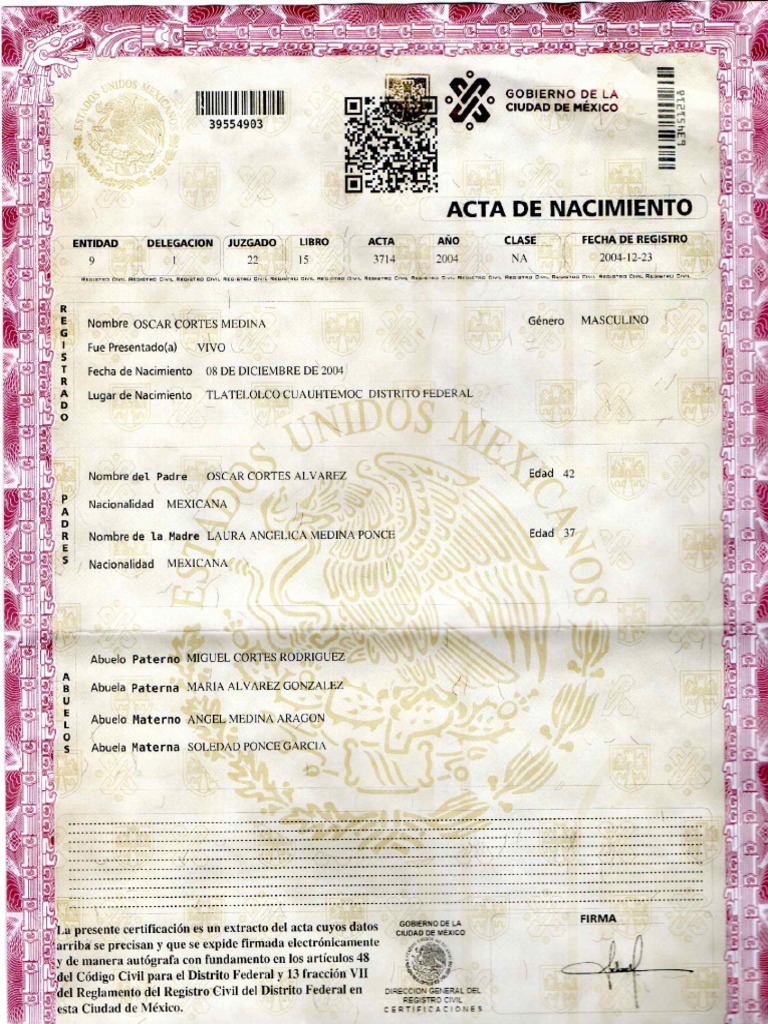 Acta de Nacimiento | PDF
