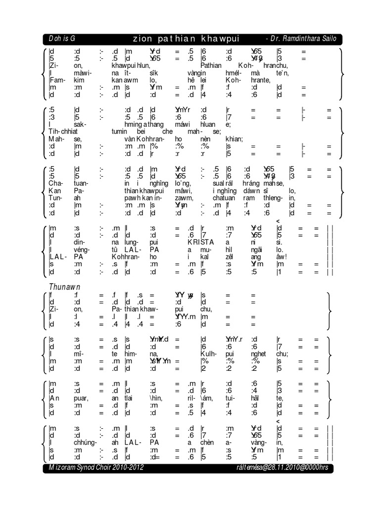 Zion Pathian Khawpui Lyrics Analysis | PDF | Teaching Methods & Materials